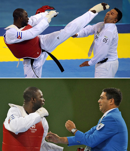 Le pegó una patada al juez