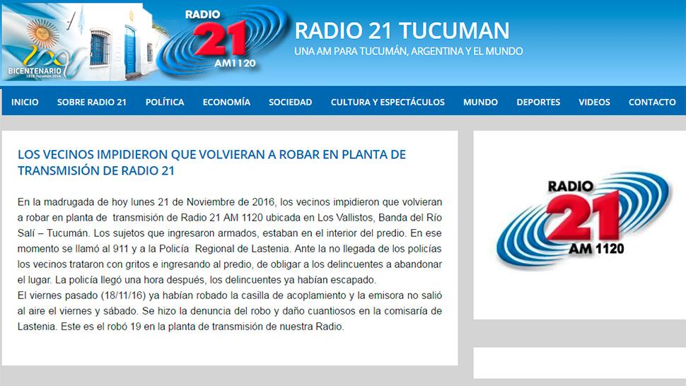 Vecinos frustraron un robo en la planta de transmisión de Radio 21