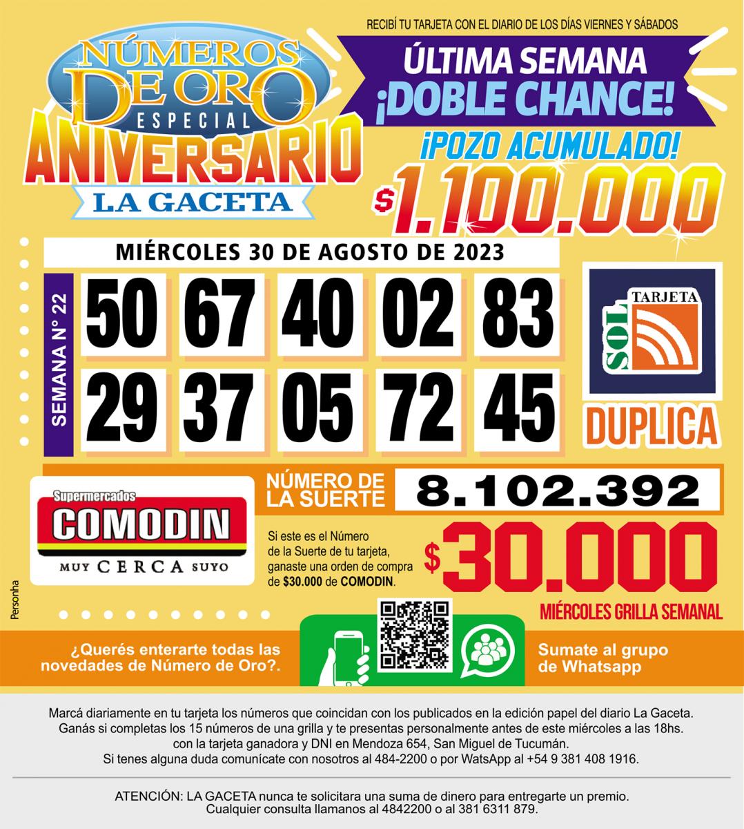 Los N meros De Oro De LA GACETA Del 30 De Agosto De 2023
